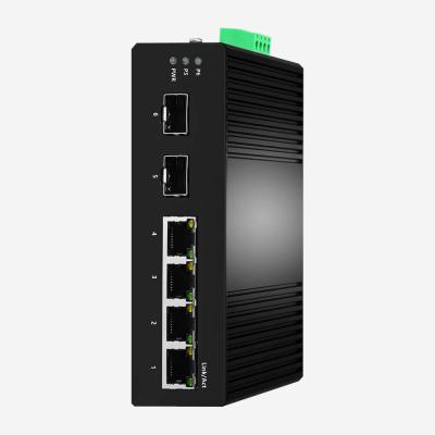 China Aluminum Alloy Case 48V Ethernet Industrial Smart Switch 4 RJ45 Ports 2 SFP Fiber Ports for sale