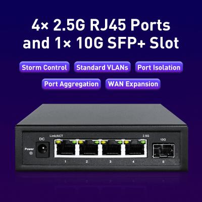 China Managed 2.5Gbps Poe Switch With 4 10/100/1000/2500M RJ45 PoE+ Ports And 1 10G SFP+ Slot for sale