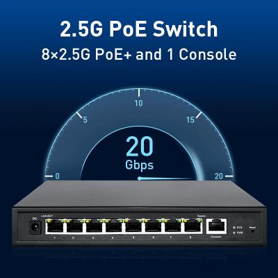 China 8 Port 2.5Gbps Gigabit PoE Switch For Business Networking 1 Console 802.3af/At Standards for sale