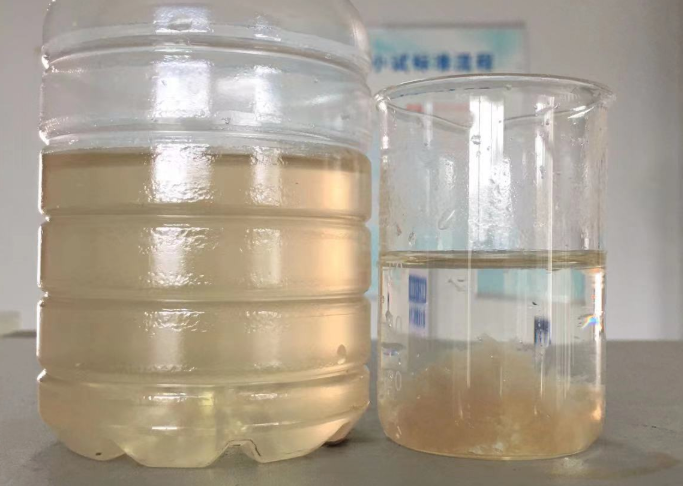 Cattle manure wastewater before and after Composite 202 Decoloring Agent and anionic PAM treatment