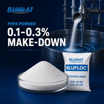 China PHPA Powder Make-Down at 0.1-0.3% Solution Concentration for sale