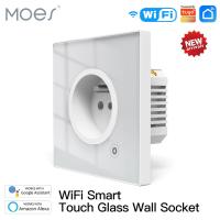 China 95v Wifi Smart Wall Socket Glass Panel Outlet Power Monitor Relay Status And Light Mode for sale