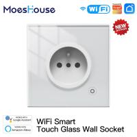 China 95v Wifi Smart Wall Socket Glass Panel Outlet Power Monitor Relay Status And Light Mode for sale
