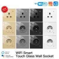 China 95v Wifi Smart Wall Socket Glass Panel Outlet Power Monitor Relay Status And Light Mode for sale