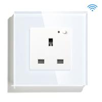 China Tuya 2021 13A Outlet Universal Smart Wifi Socket Plug Glass Panel Wall Socket Uk for sale
