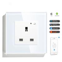 China Tuya 2021 13A Outlet Universal Smart Wifi Socket Plug Glass Panel Wall Socket Uk for sale