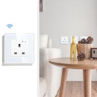 China Tuya 2021 13A Outlet Universal Smart Wifi Socket Plug Glass Panel Wall Socket Uk for sale
