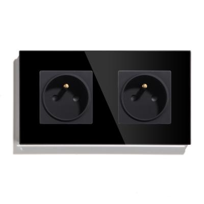 China Double Frame Wifi French Plug Socket FR Outlet Glass Panel French Wall Socket 250V for sale