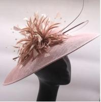 China Party decoration sinamay hat with feather flower and headband for sale