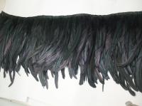 China Black Rooster Cock Coque Feather Trim With Satin Ribbon Tapes And Chicken Feather for sale