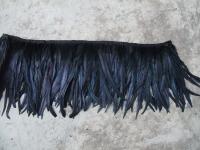 China Black Rooster Cock Coque Feather Trim With Satin Ribbon Tapes And Chicken Feather for sale
