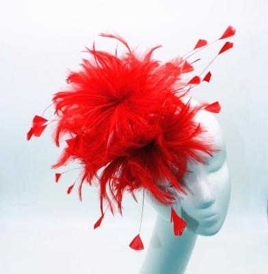 China Stripped Millinery Feather Flowers , Hackle Feather Flower Mount With Wire Accessory for sale