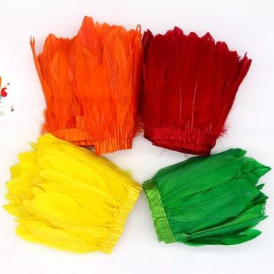 China Dress Decoration Goose Feather Fringe Trim with Satin Ribbon Tapes and Dyed Pattern for sale