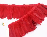 China Dress Decoration Goose Feather Fringe Trim with Satin Ribbon Tapes and Dyed Pattern for sale
