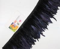 China Party Decoration Black Rooster Coque Feather Fringe Trim with Satin Ribbon Tape Dyed 10-12inch for sale