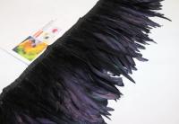 China Party Decoration Black Rooster Coque Feather Fringe Trim with Satin Ribbon Tape Dyed 10-12inch for sale