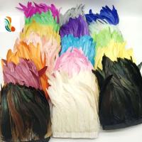 China Chic Dyed Rooster Coque Feather Fringe Trim with Satin Ribbon Tapes for sale