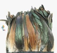 China Chic Dyed Rooster Coque Feather Fringe Trim with Satin Ribbon Tapes for sale