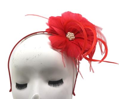 China Wedding Party Pageant Ostrich Feather Flower Mount With Headband Dyed Pattern for sale