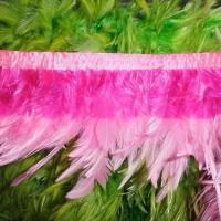 China Two Tones Colour Hackle Feather Trim With Satin Ribbon 4-6inch 1 Yard Length for sale