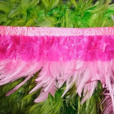 China Two Tones Colour Hackle Feather Trim With Satin Ribbon 4-6inch 1 Yard Length for sale