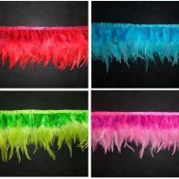 China Two Tones Colour Hackle Feather Trim With Satin Ribbon 4-6inch 1 Yard Length for sale