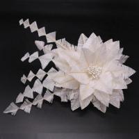 China Party Decoration Stripped Ostrich Feather Flower Mount With Wire Accessory 15x20cm for sale