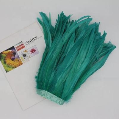 China 6-8inch Dyed Rooster Coque Feather Fringe Trim with Satin Ribbon for sale