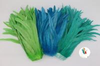 China 6-8inch Dyed Rooster Coque Feather Fringe Trim with Satin Ribbon for sale