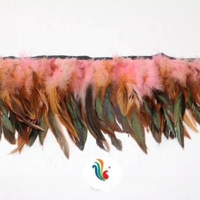 China 6-8inch Party Decoration Rooster Coque Feather Fringe Trim with Satin Ribbon Tapes for sale