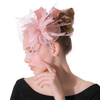 China Pink Party Decoration Sinamay And Feather Fascinator With Wire Accessory 10x20 Cm for sale