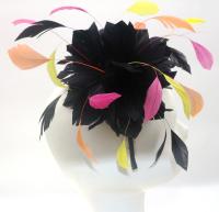 China 10x20cm Chicken Feather Headband Flower With Stripped Coque And Goose Feather for sale