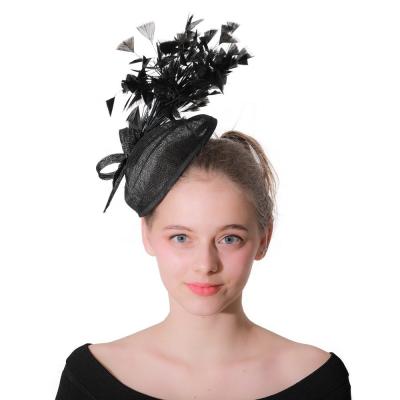 China Wedding Hair Accessory Sinamay Fascinator with Dyed Goose Feather and Unique Pattern for sale