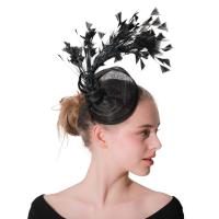China Wedding Hair Accessory Sinamay Fascinator with Dyed Goose Feather and Unique Pattern for sale