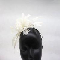 China White Pattern Dyed Stripped Coque Millinery Feather Flowers With Headband 15x30 Cm for sale