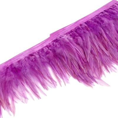 China 4-6inch Party Decoration Stretch Saddle Hackle Feather Fringe Trim with Satin Ribbon Tapes Dyed Pattern for sale