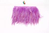 China 4-6inch Party Decoration Stretch Saddle Hackle Feather Fringe Trim with Satin Ribbon Tapes Dyed Pattern for sale