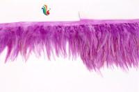 China 4-6inch Party Decoration Stretch Saddle Hackle Feather Fringe Trim with Satin Ribbon Tapes Dyed Pattern for sale