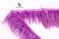 China 4-6inch Party Decoration Stretch Saddle Hackle Feather Fringe Trim with Satin Ribbon Tapes Dyed Pattern for sale