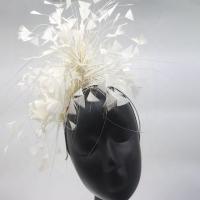 China Stripped Goose Feather Headpiece , Feather Flower Fascinator With Wire Accessory for sale