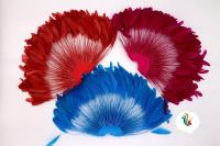 China Dyed Pattern Party Decoration Stripped Coque Feather Flower Fan With Wire Accessory for sale
