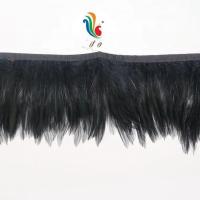 China 4-6 Inch Party Decoration Saddle Hackle Feather Fringe Trimming with Satin Ribbon Tape for sale