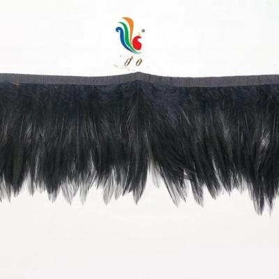 China 4-6 Inch Party Decoration Saddle Hackle Feather Fringe Trimming with Satin Ribbon Tape for sale