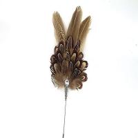 China Year Occasion Pheasant Feather Brooch With Hat Pin 5x15Cm Size Option for sale