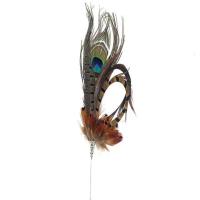 China Dyed Suit Decoration Peacock Feather Hat Pin With Accessory 5x10 Cm for sale