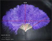 China 50-55 Cm Party Decoration Ostrich Feather Hand Fan White Purple Hot Item Dyed for sale