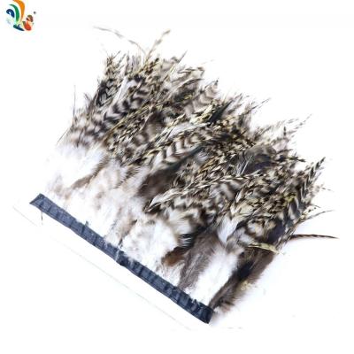 China Chicken 10-15 cm Hackle Saddle Feather Fringe Trim with Ribbon Satin Tape for sale