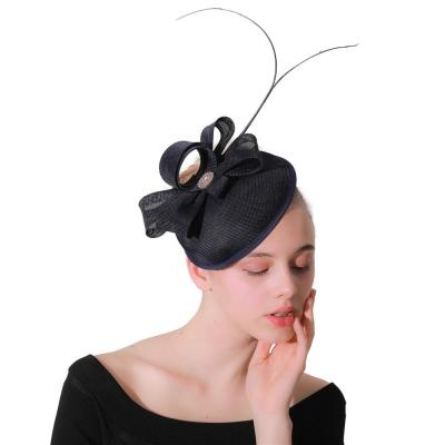China 15x30cm Sinamay Base And Feather Fascinator Hat With Dyed Pattern Handmade for sale