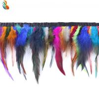 China 10-15cm Hackle Saddle Feather Fringe Trim  Dyed Pattern With Satin Ribbon for sale