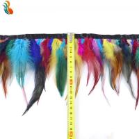 China 10-15cm Hackle Saddle Feather Fringe Trim  Dyed Pattern With Satin Ribbon for sale